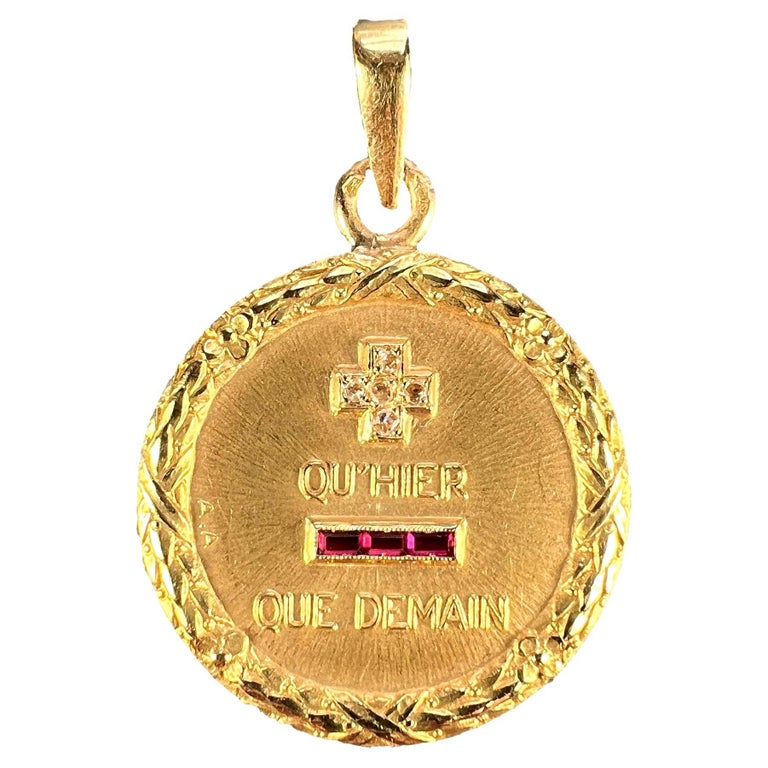 Augis French Plus Qu’hier Ruby Diamond 18K Yellow Gold Love Charm ...