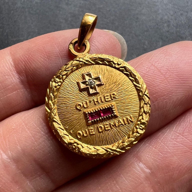 Augis French Plus Qu’Hier Ruby Diamond 18K Yellow Gold Love Charm ...