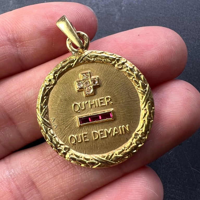 Augis French Plus Qu’hier Ruby Diamond 18K Yellow Gold Love Charm ...