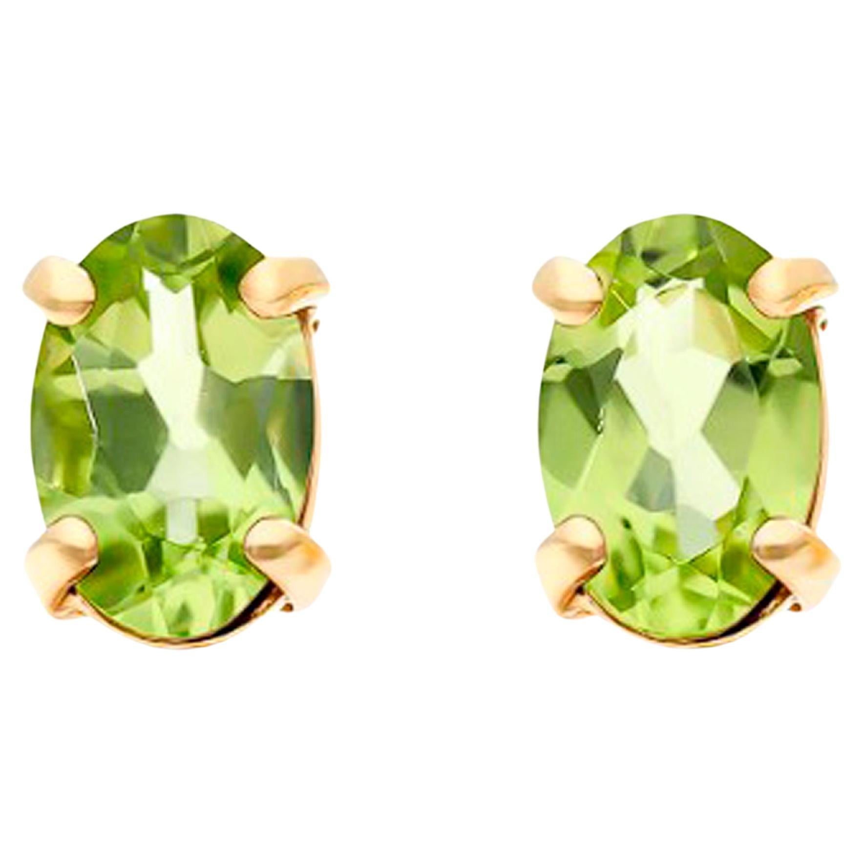 August birthstone peridot 14k gold earrings studs For Sale at 1stDibs