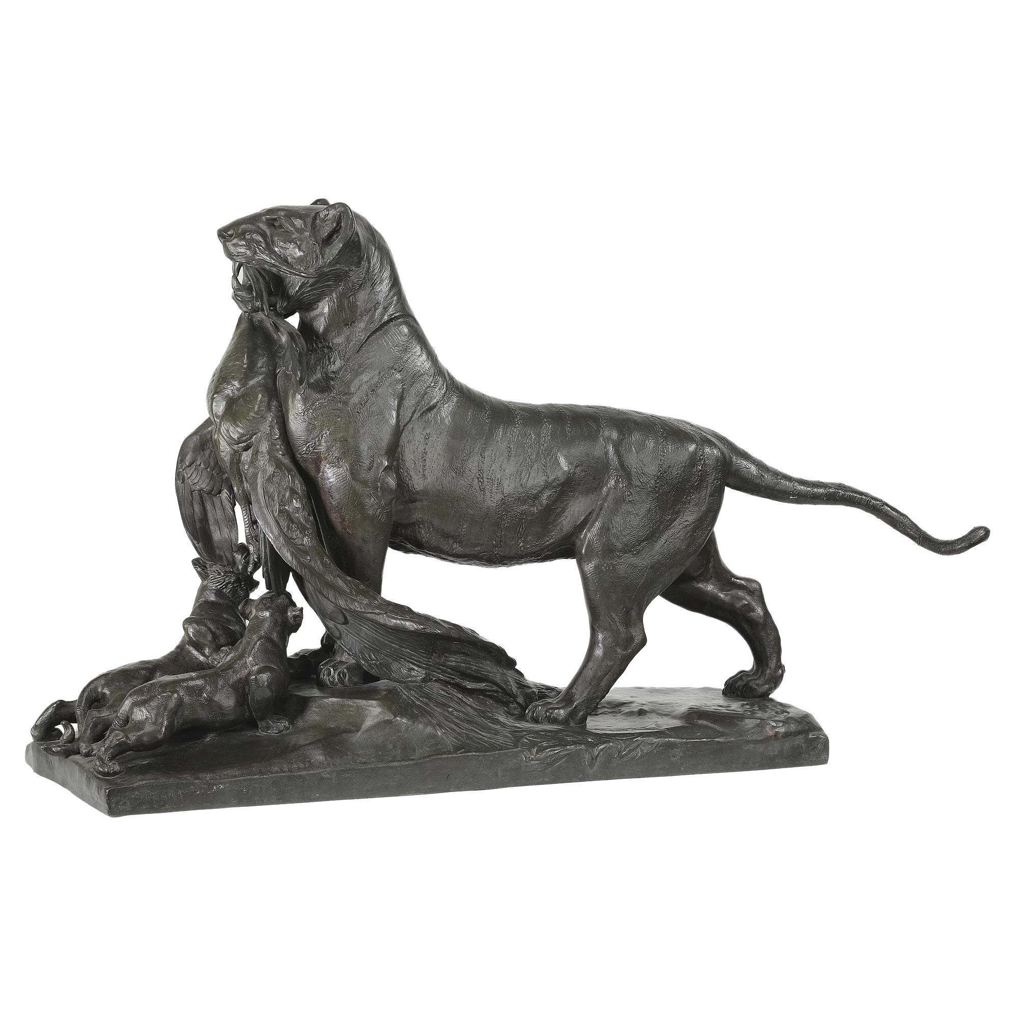 Lion et Lionne se Disputant un Sanglier by Auguste Nicolas Cain at 1stDibs