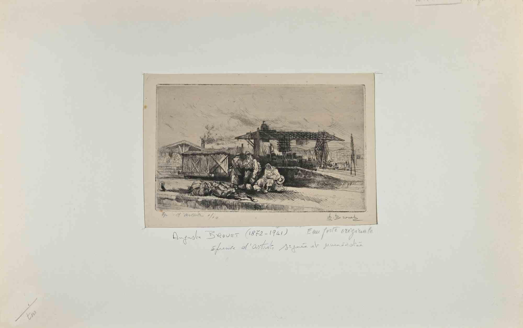 Auguste Brouet - Station - Original Etching by Auguste Brouet - Early 20th Century at 1stDibs