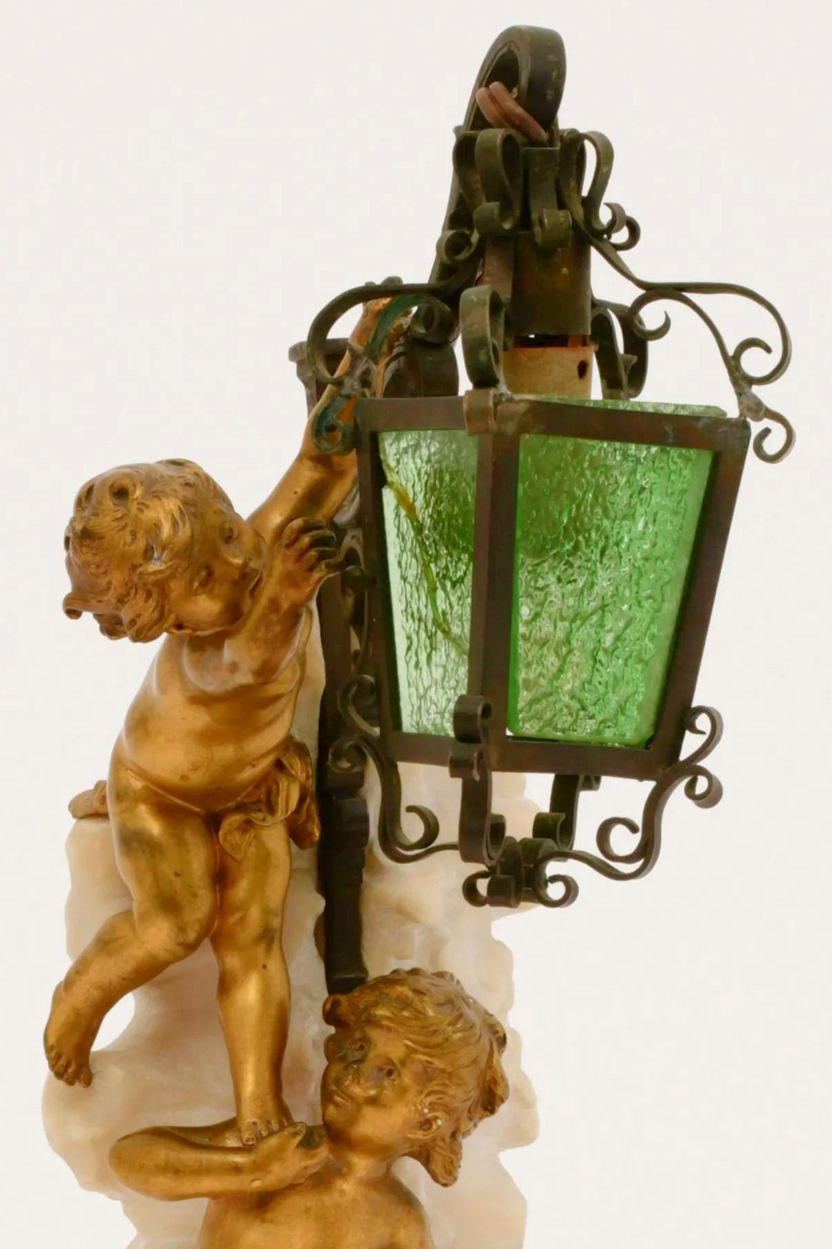 Auguste Moreau Figural Gilt Bronze and Marble French Table Lamp For ...