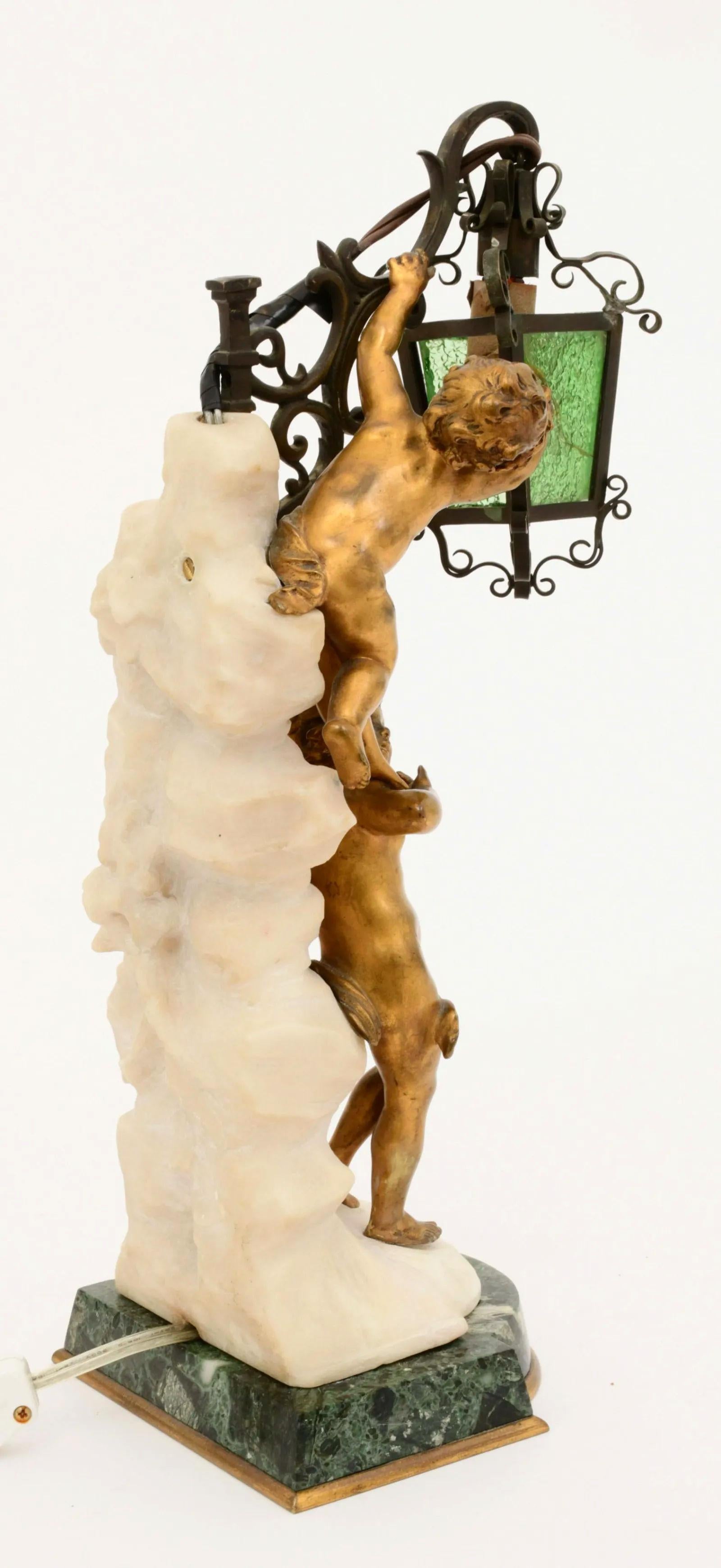 Auguste Moreau Figural Gilt Bronze and Marble French Table Lamp For ...