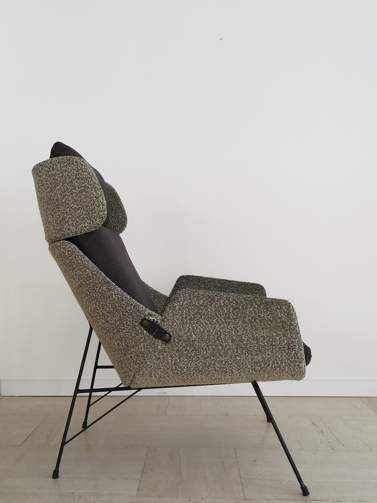 Augusto Bozzi Midcentury Fabric and Metal Armchair for Saporiti Italia ...