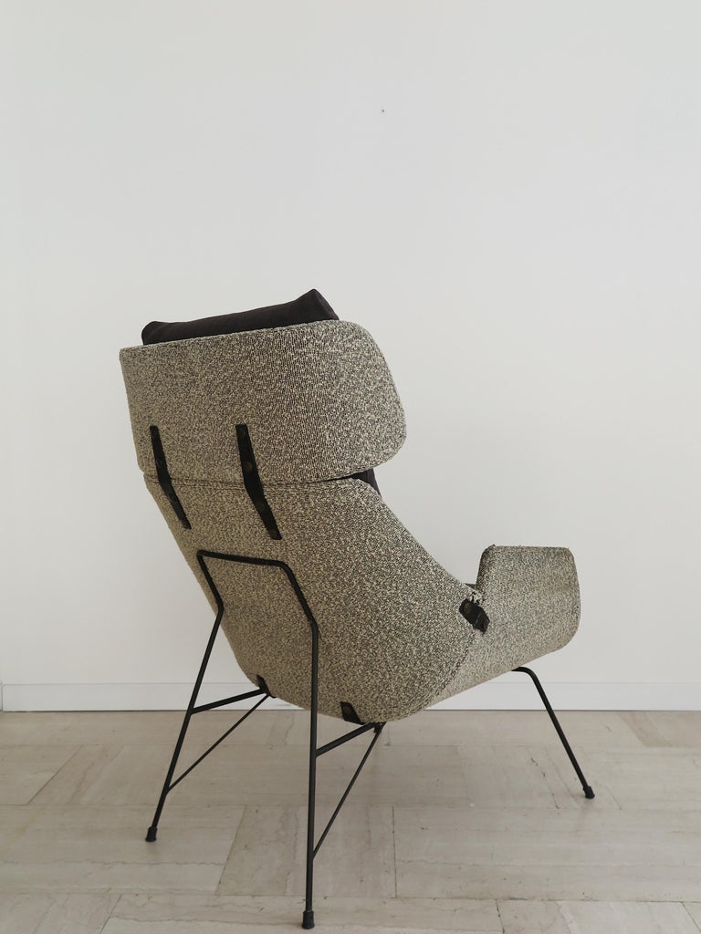 Augusto Bozzi Midcentury Fabric and Metal Armchair for Saporiti Italia ...