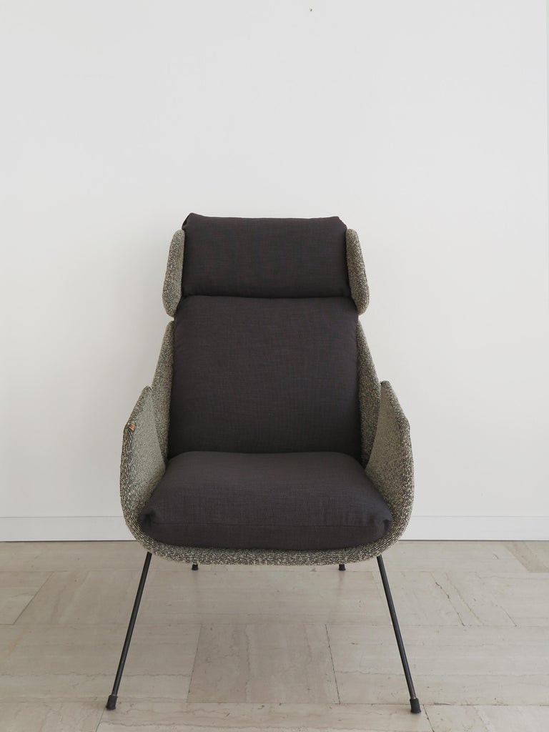 Augusto Bozzi Midcentury Fabric and Metal Armchair for Saporiti Italia ...