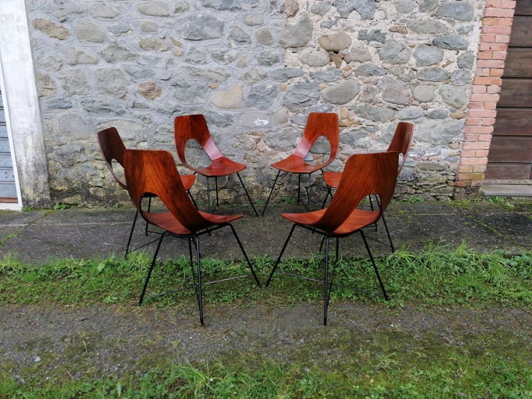 Augusto Bozzi Set of Six Ariston Chairs in Plywood and Metal by ...