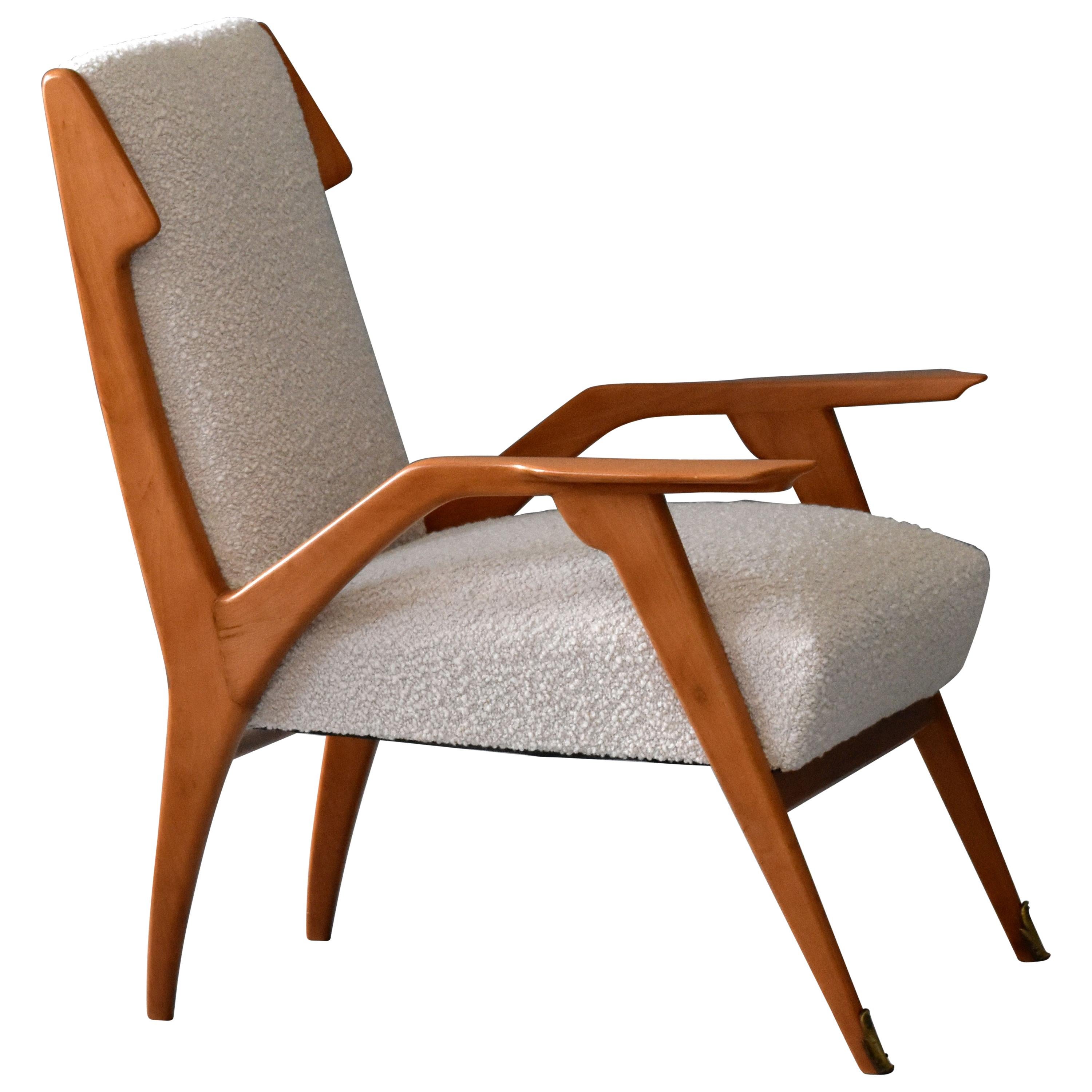 Augusto Romano 'Attribution', Lounge Chair, Oak, Brass, Bouclé, Italy ...