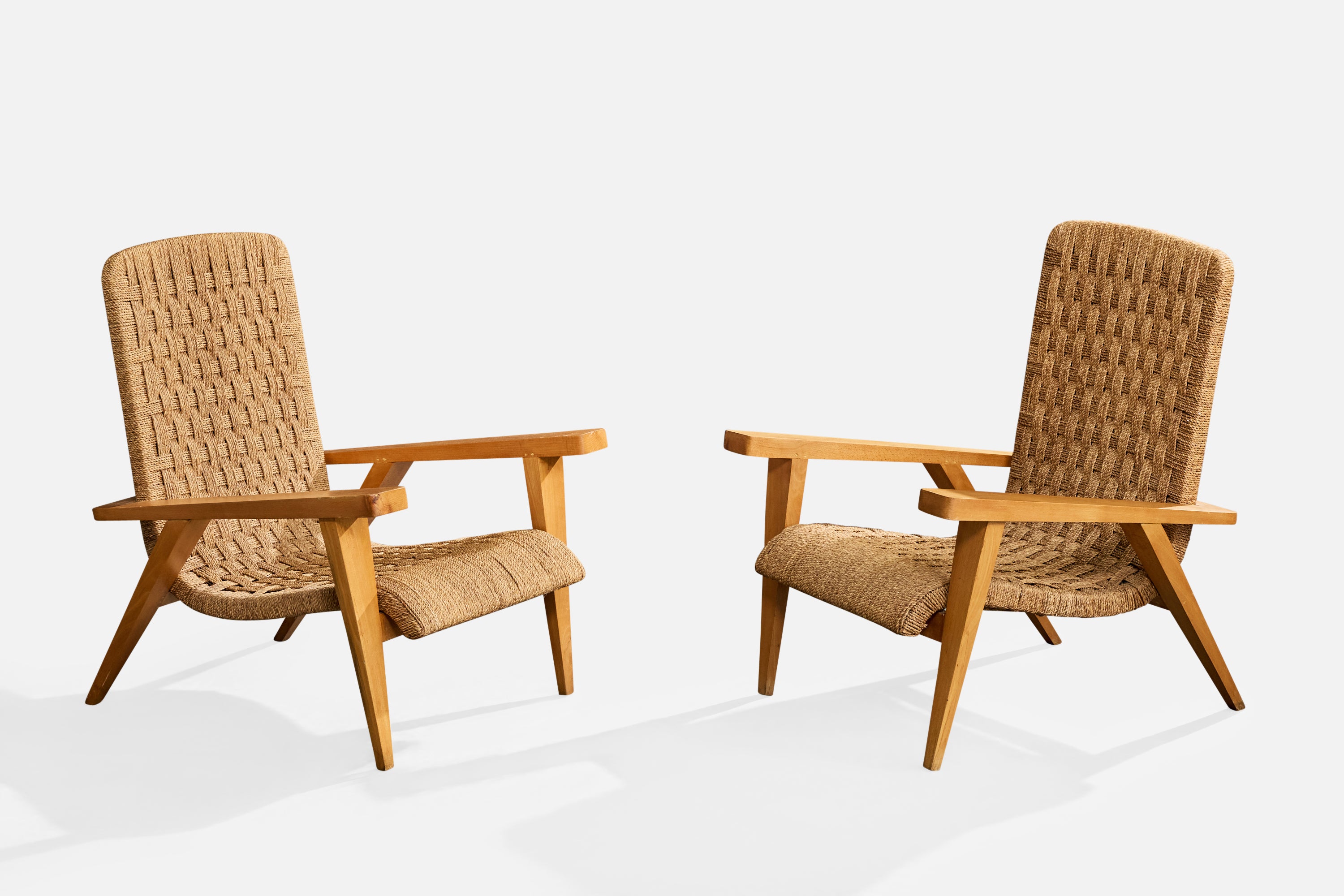 Augusto Romano Attribution, Lounge Chairs, Wood, Rush, Italy, 1940s For ...