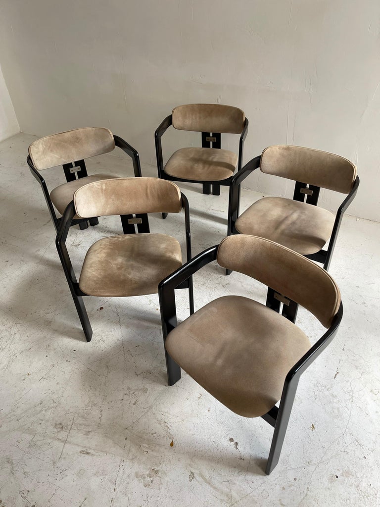 Augusto Savini Pamplona Suede Leather Set 5 Dining Chairs by Pozzi ...