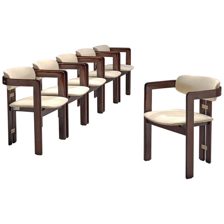 Augusto Savini Set of Six 'Pamplona' Chairs in Off-White Leather For ...