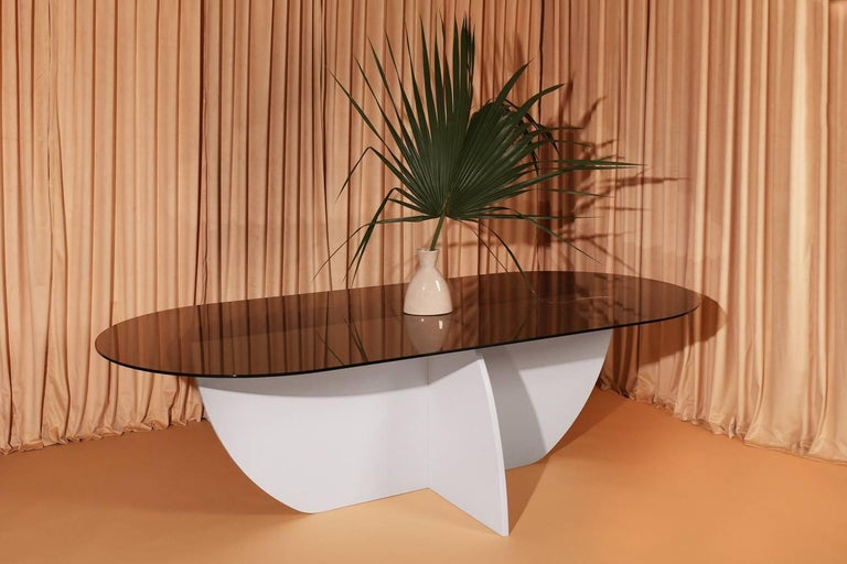 Aurora Dining Table, White Mosaic Base / Bronze Glass For Sale at 1stdibs