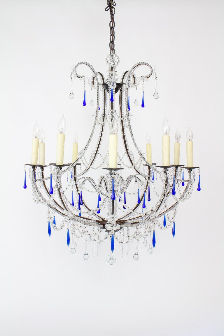 Aurora Grande Large Chandelier with Cobalt Crystals For Sale at 1stDibs