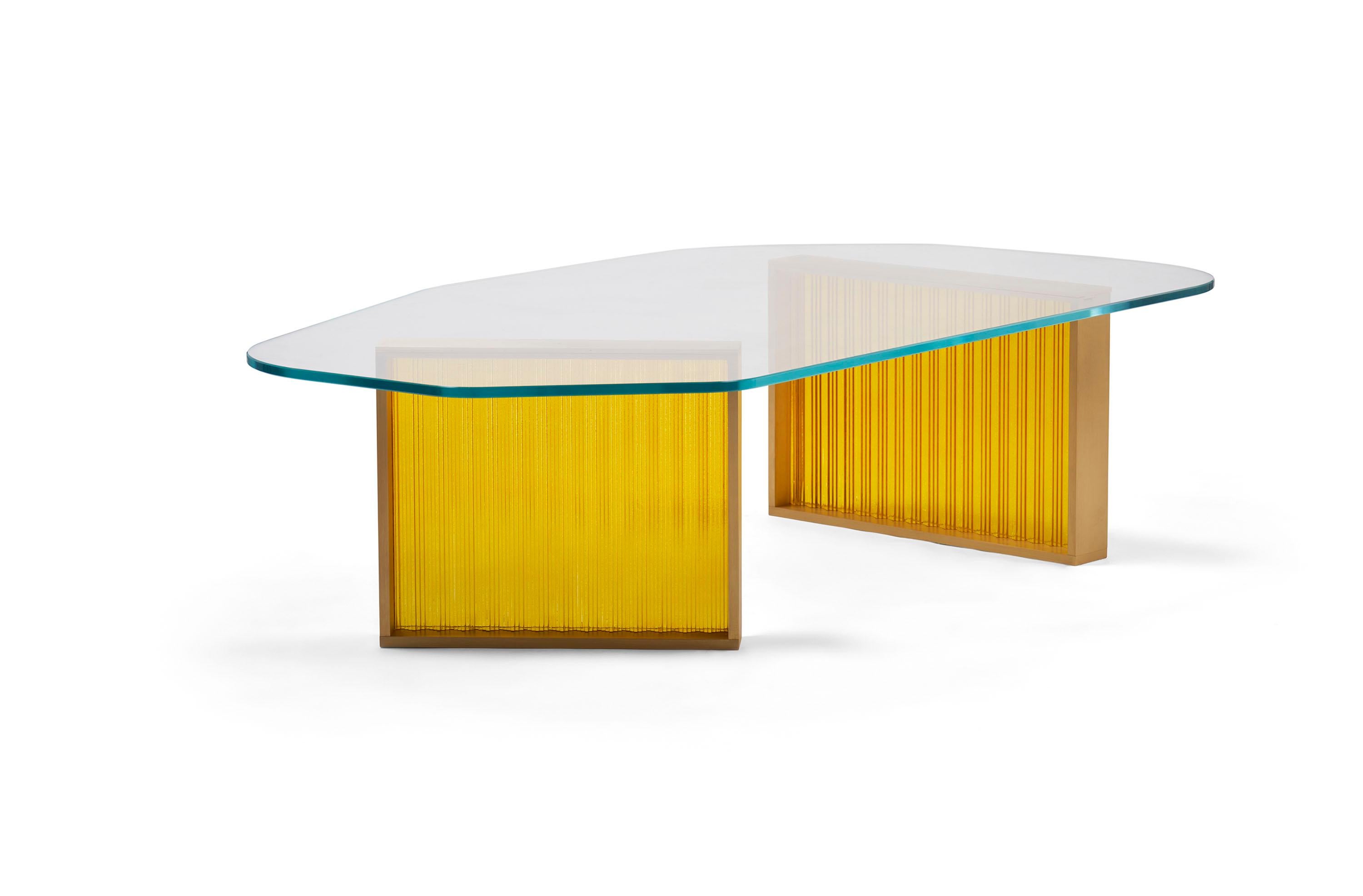 Aurora Sofa Table III, Large Amber Glass Coffee Table For Sale at 1stDibs