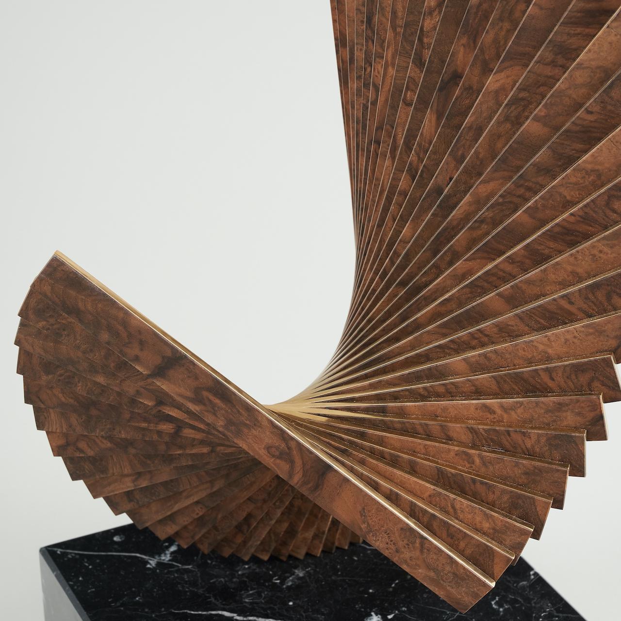 Tabletop sculpture constructed from flitches of book-matched walnut and ...