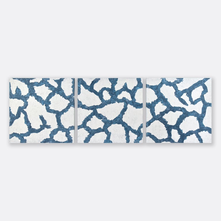 Austin Kerr - Clear Waters - 3 piece blue and white abstract plaster ...