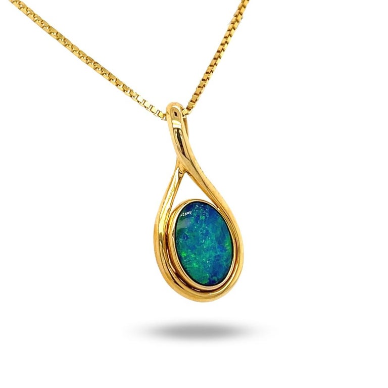 Australian 1.32ct Premium Quality Opal Doublet Pendant in 18K Yellow ...