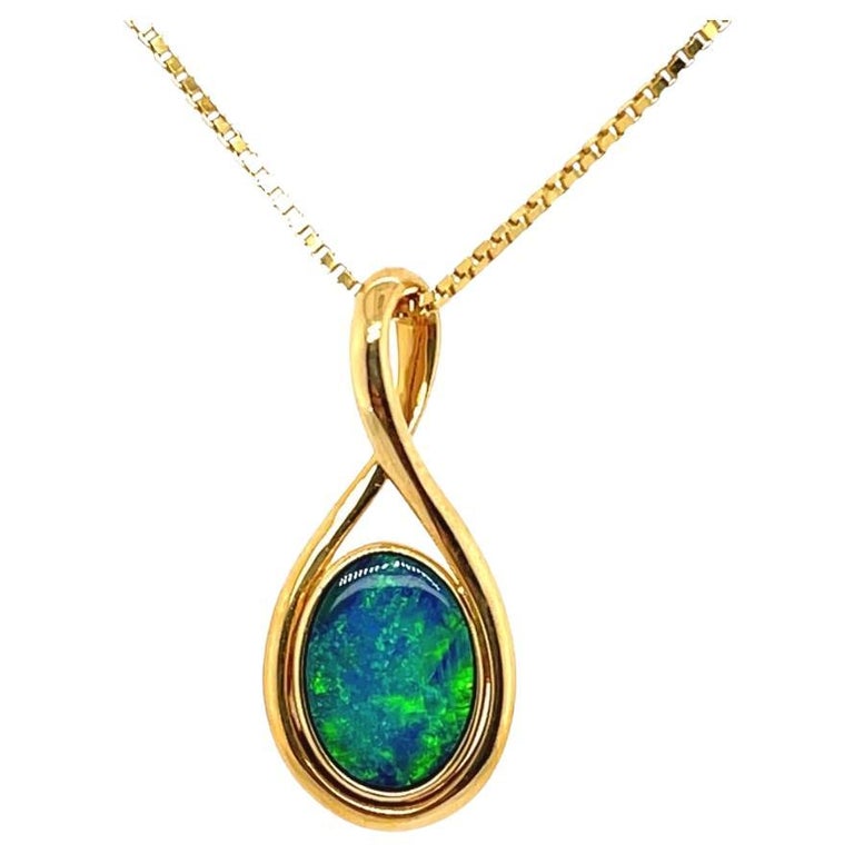 Australian 1.32ct Premium Quality Opal Doublet Pendant in 18K Yellow ...