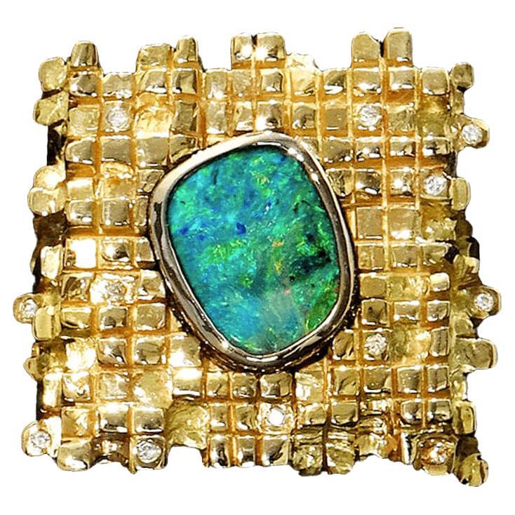 Natural Untreated Australian 20.69ct Boulder Opal Ring in 18K Yellow ...