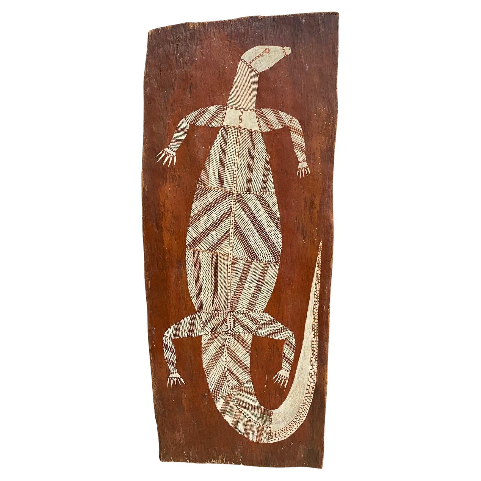 Australian Aboriginal Art David Milaybuma Goanna Lizard Mounted Bark ...