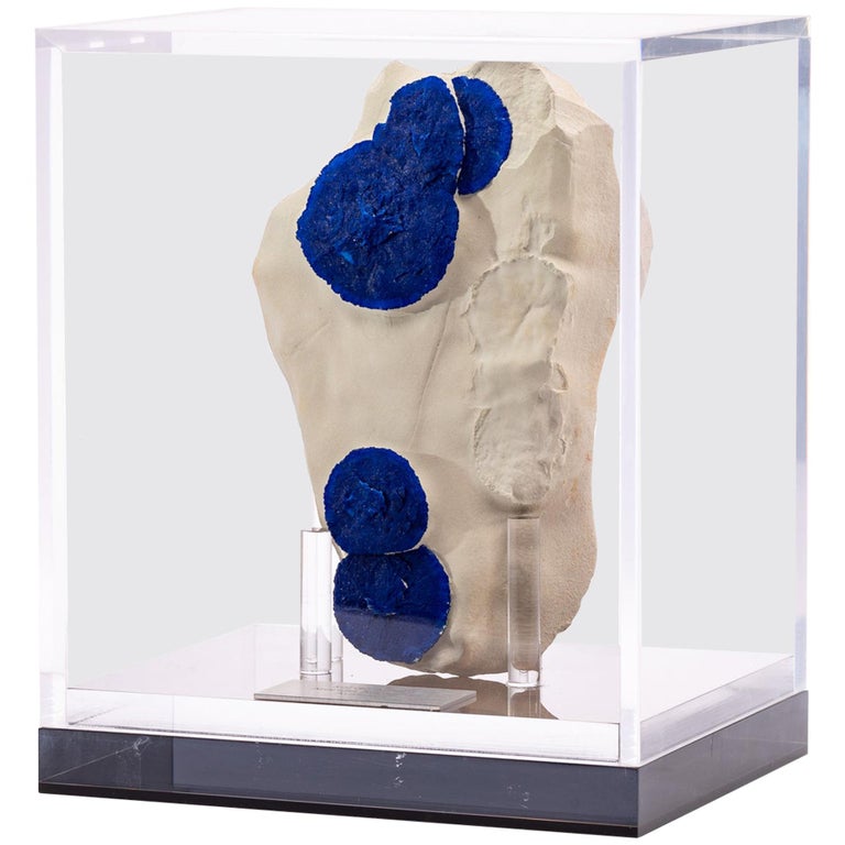 Australian Blue Azurite Sun Specimen in Acrylic Custom Box For Sale at ...