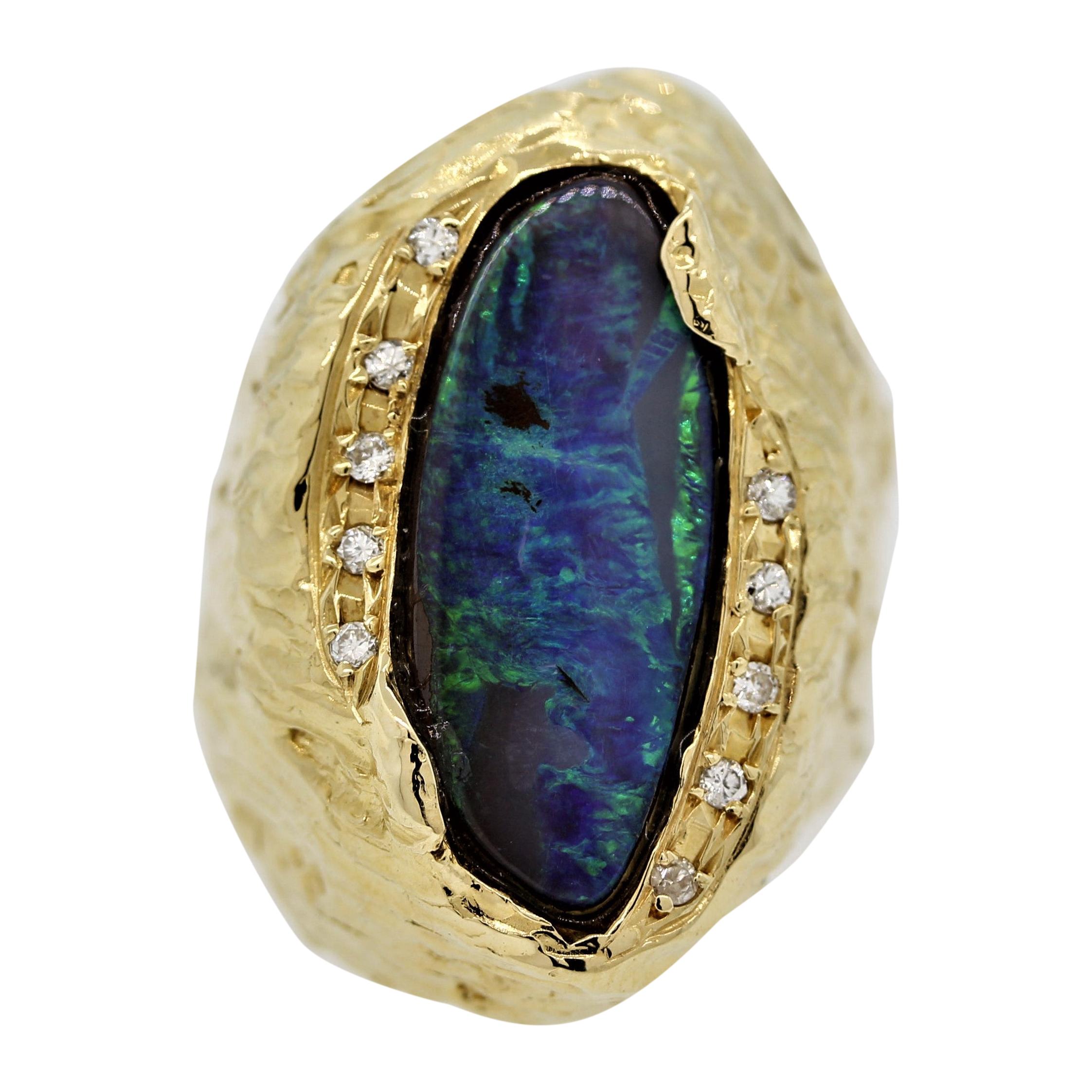 Hand Forged Australian Boulder Opal Minimalist Gold Ring For Sale at ...