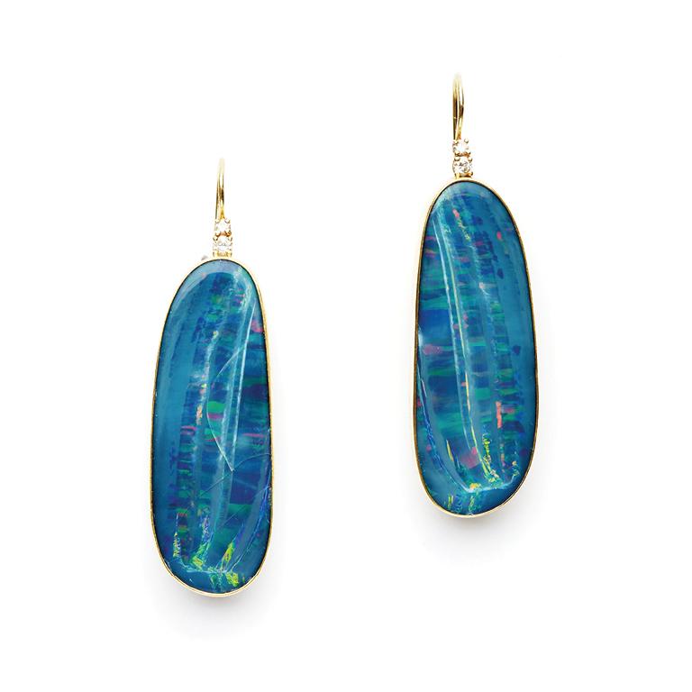 Australian Boulder Opal Earrings and 0.20 Carat Diamonds set in 18 ...