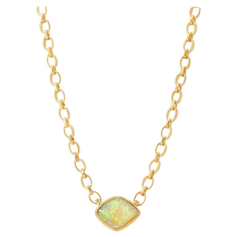 Australian Crystal Opal Necklace on 18k Handmade Chain with Diamond ...