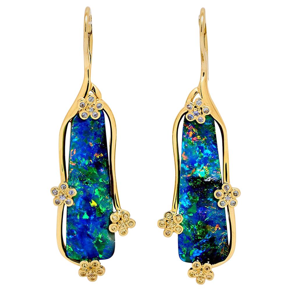 Australian 16.95ct Boulder Opal and Sapphire Drop Earrings in 18K ...