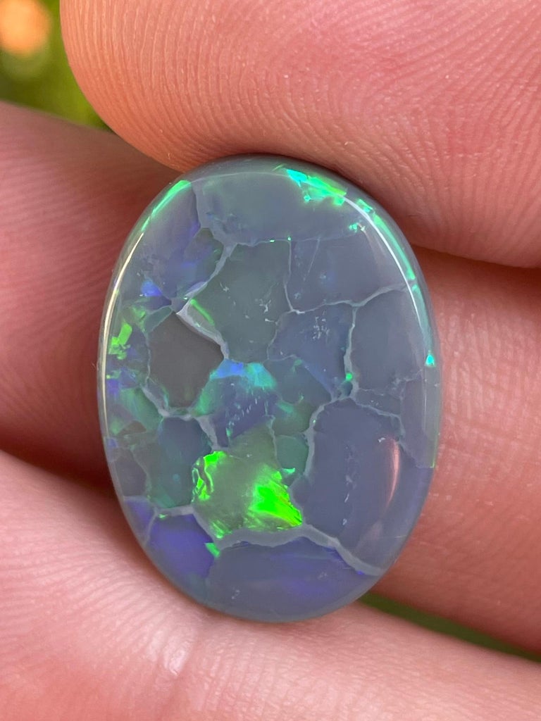 Australian Opal Cabochon Unique Pattern Light Blue Neon Green Grey ...