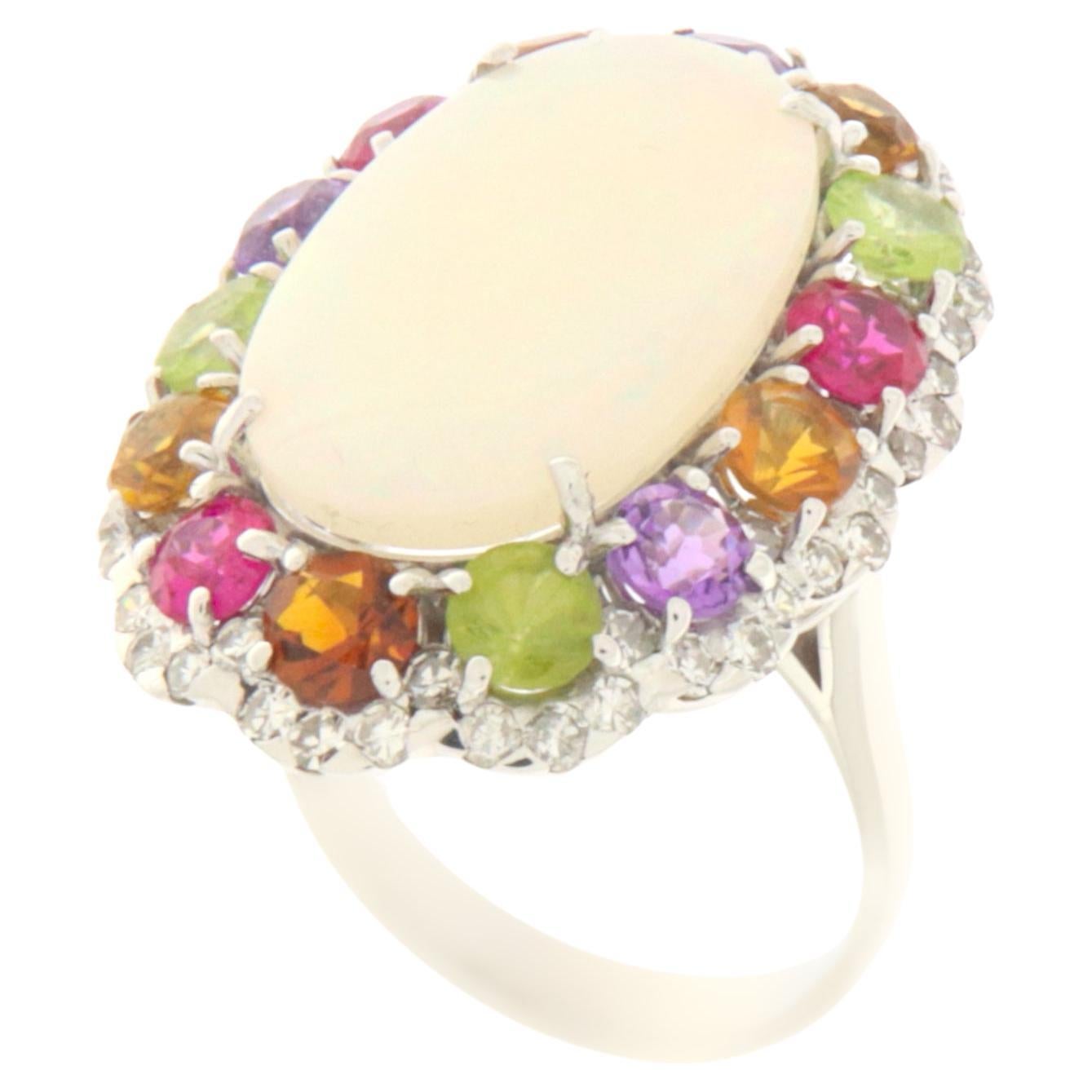 14 Karat White Gold Ladies Australian Black Opal and Diamond Cocktail Ring For Sale at 1stDibs