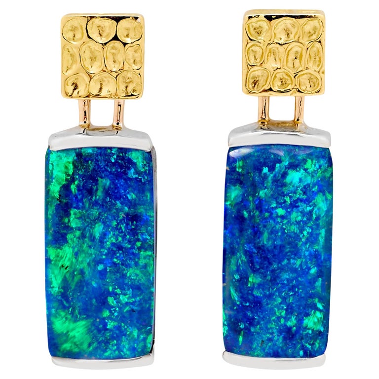 Natural Untreated Australian 12.56ct Opal Drop Earrings in 18K Yellow ...