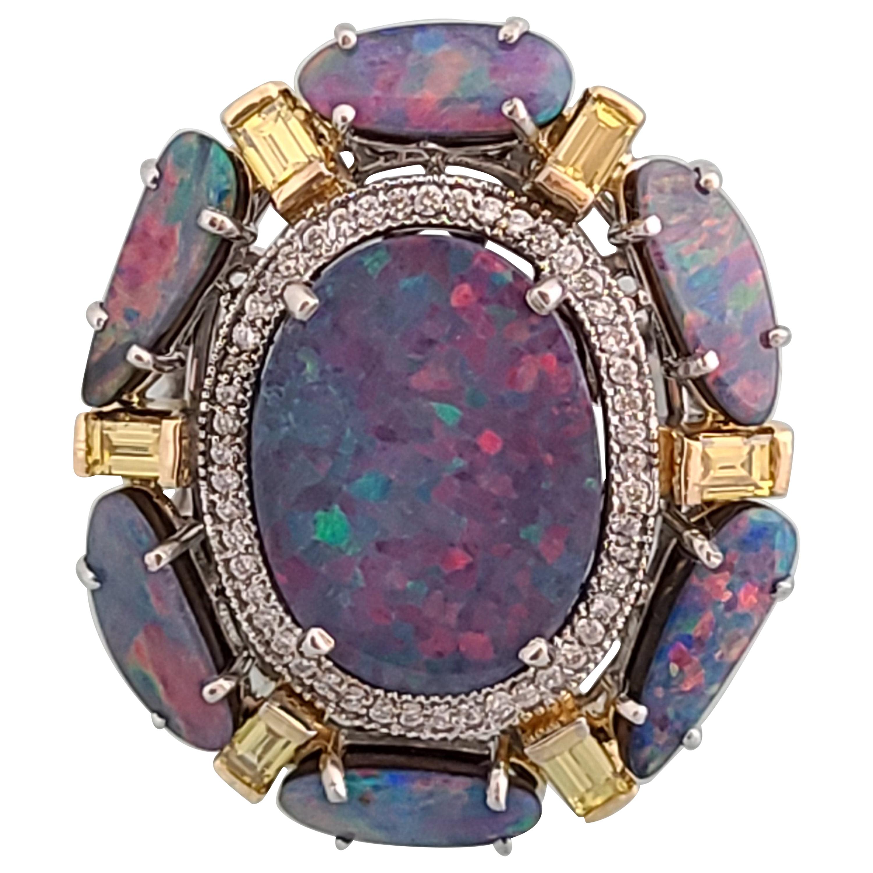 Australian Opal Ring Set in 18 Karat Gold with Diamonds at 1stDibs
