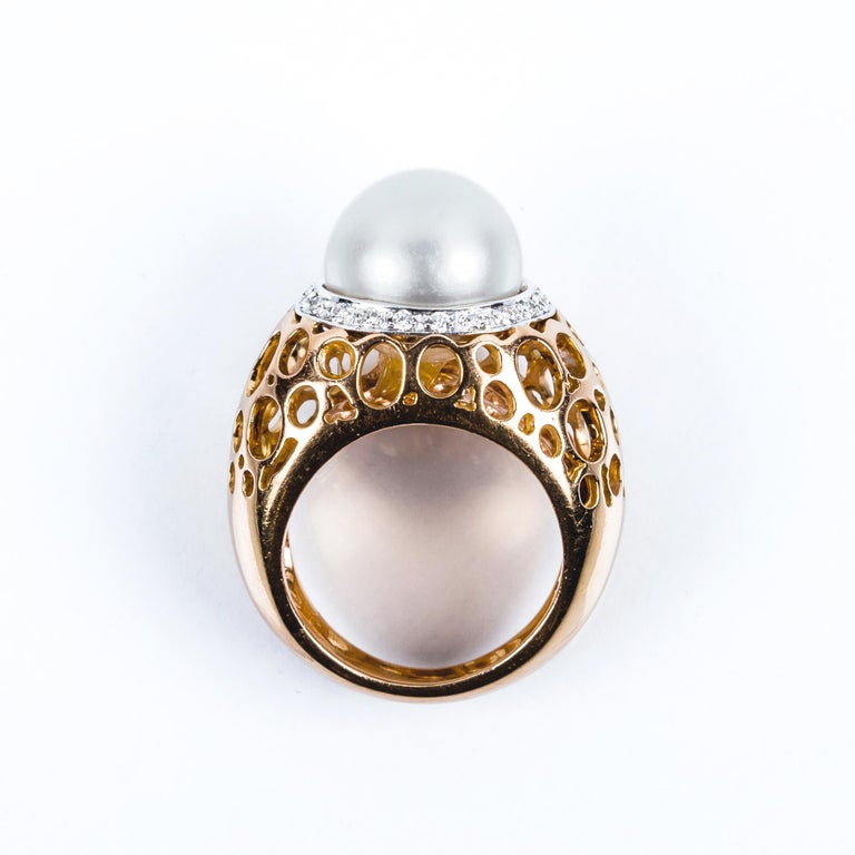 Australian Pearl with Diamonds and Arabesque Design in 18 Karat Pink ...