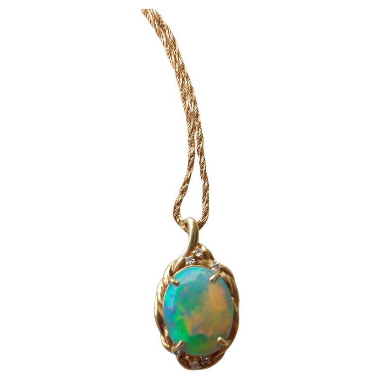Australian Solid Black Opal Diamond Pendant in 18ct Yellow Gold For ...
