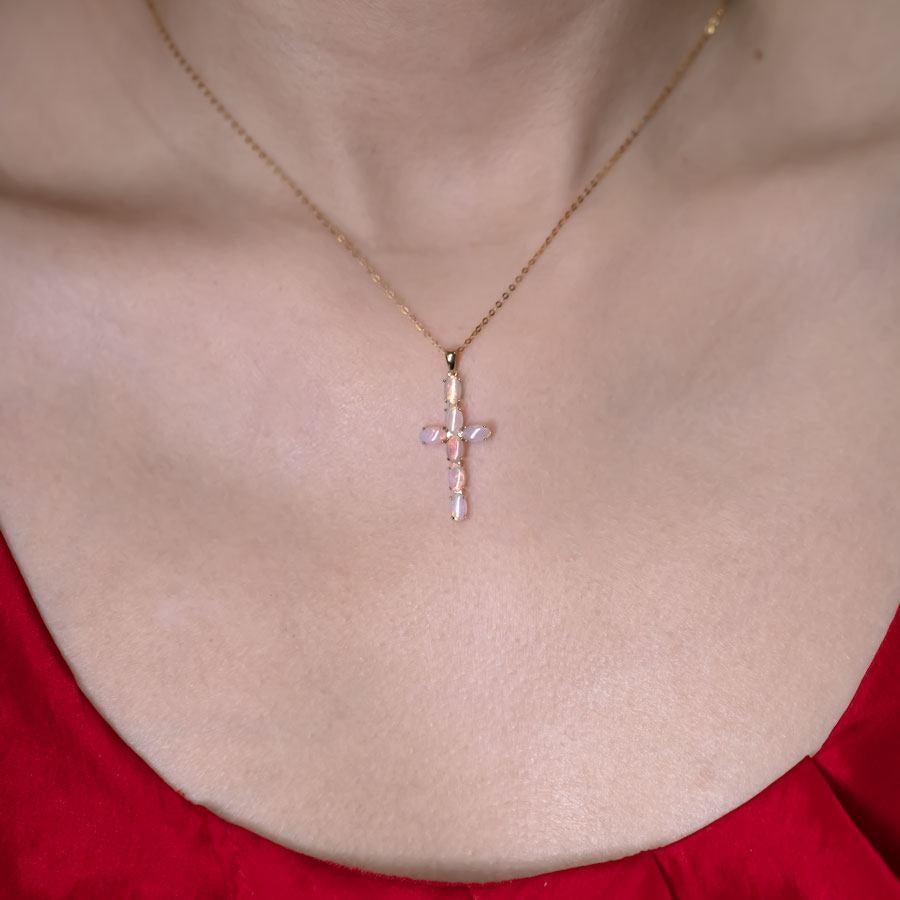 Australian Solid Opal Cross Pendant Necklace 18K Yellow Gold For Sale ...