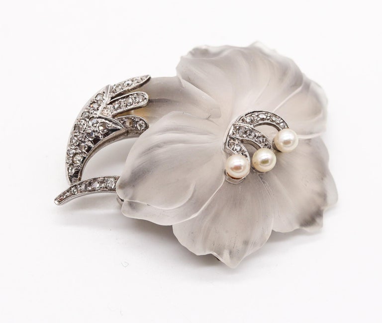 Austria 1905 Edwardian Art Nouveau Brooch Platinum with Rock Quartz and ...