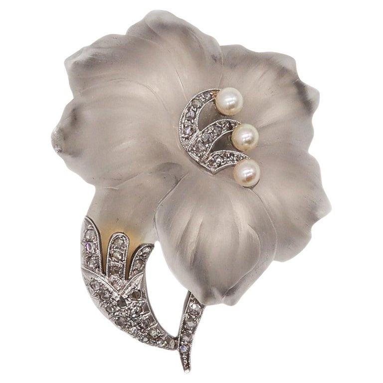 Austria 1905 Edwardian Art Nouveau Brooch Platinum with Rock Quartz and ...