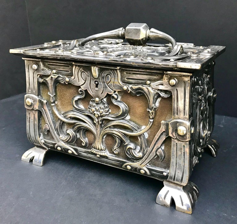 Austria/France Art Nouveau Silvered Heavy Bronze Jewelry Box Casket ...