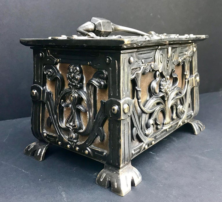 Austria/France Art Nouveau Silvered Heavy Bronze Jewelry Box Casket ...