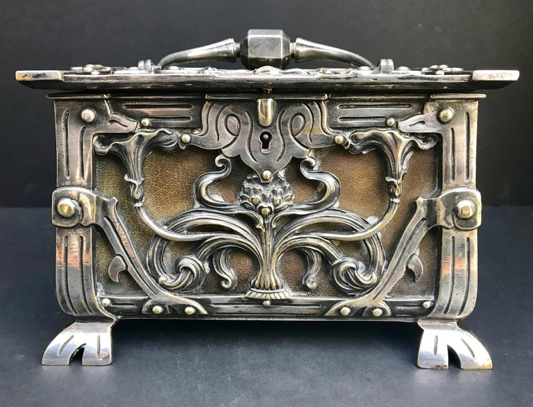 Austria/France Art Nouveau Silvered Heavy Bronze Jewelry Box Casket ...