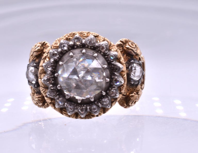 Austrian 18 Karat Rose Diamond Repousse Ring at 1stDibs