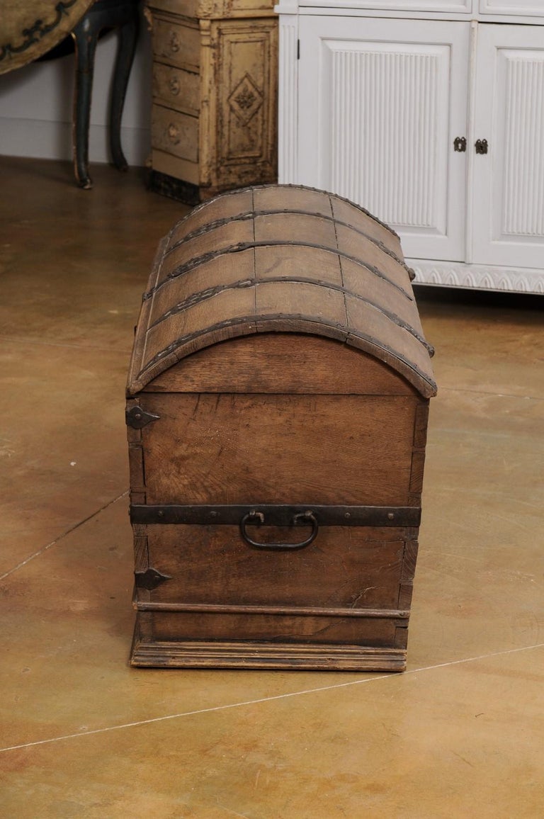 Austrian 18th Century Oak Trunk with Domed Lid and Ornate Iron Hardware ...