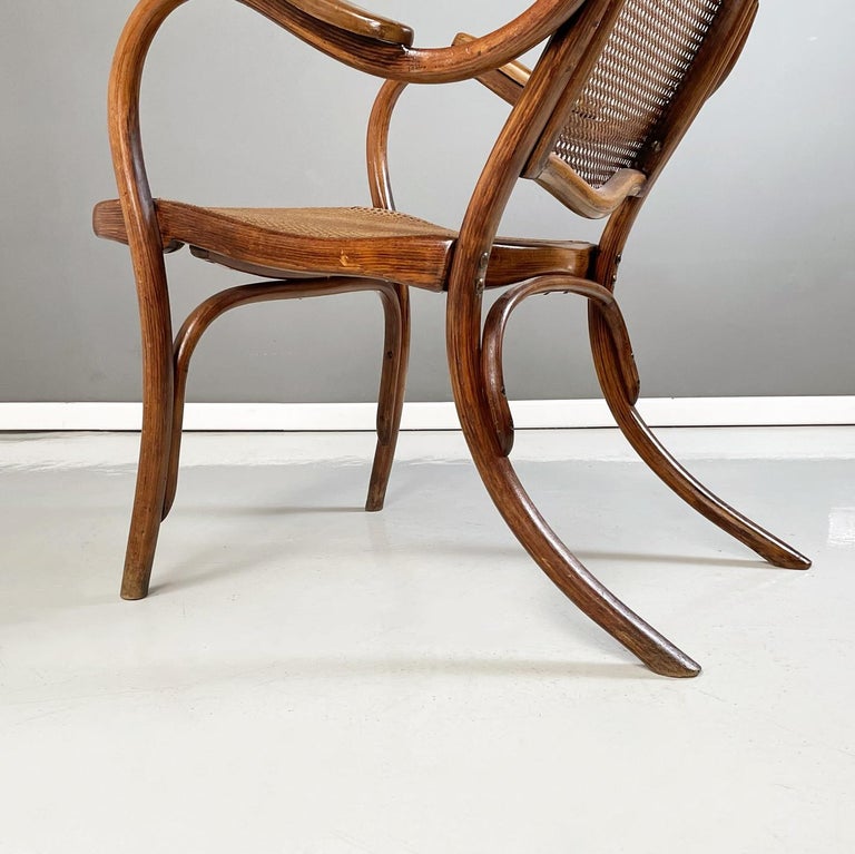 Austrian Armchair with Dark Brown Straw and Solid Wood in Thonet Style ...