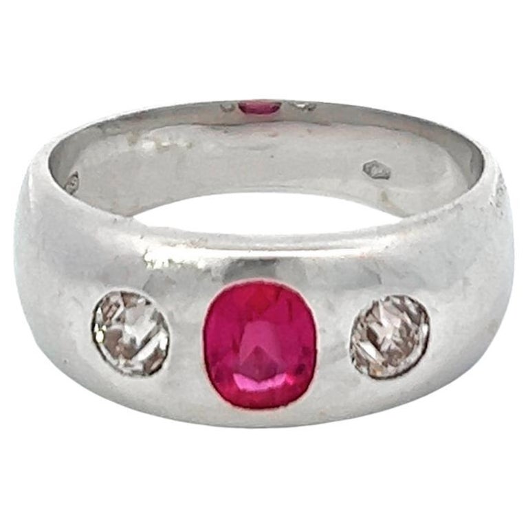 Austrian Art Deco Ruby Diamond 14 Karat White Gold Three Stone Bezel ...