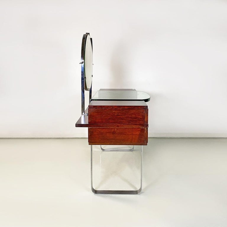 Austrian Art Decò Wood Briar Aquamarine Glass and Metal Console with Mirror 1930 For Sale at 1stDibs