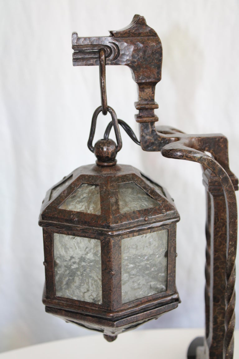 Austrian Art Deco Wrought Iron Dragon Lamp For Sale at 1stDibs