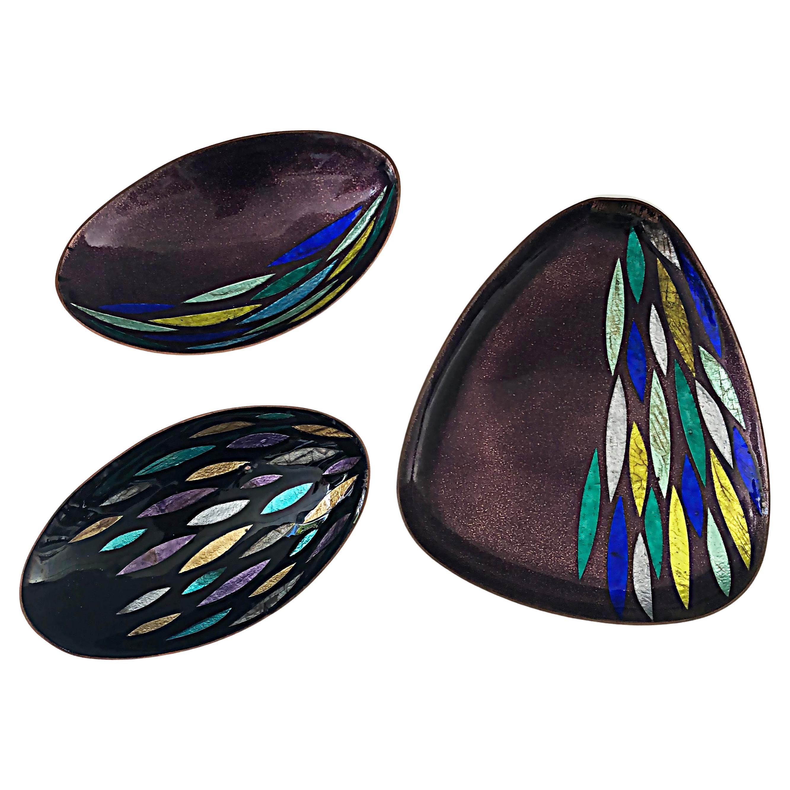 Austrian Black, Starr and Gorham Enamel Copper Bowls, Vienna, Set of 3 ...