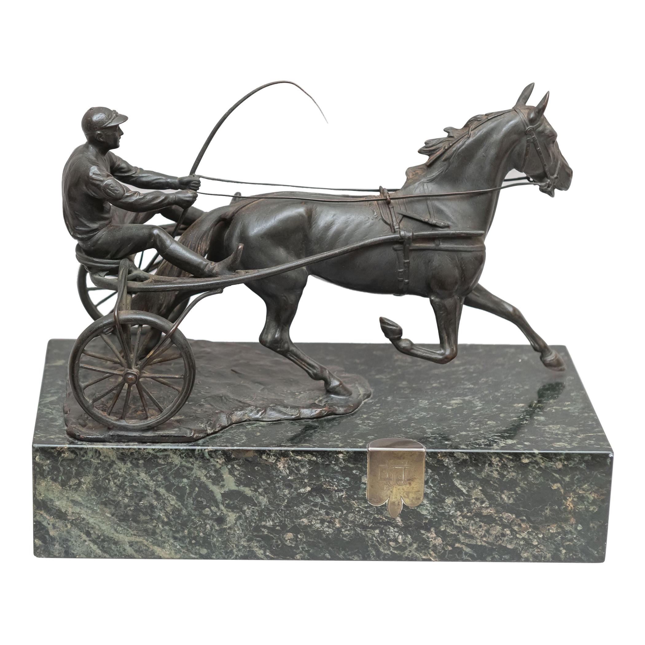 Austrian Bronze Group, Harness Race Driver and Horse, Artist Signed ...